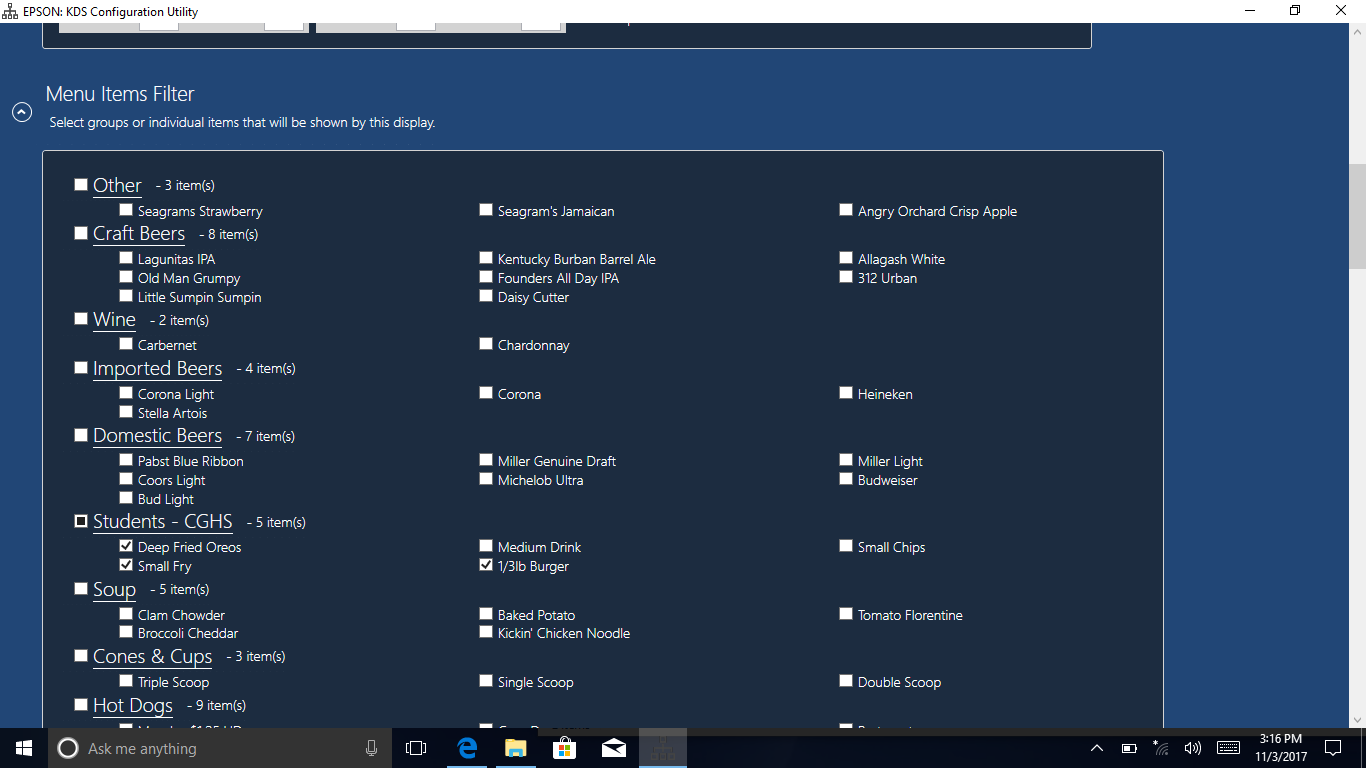 Epson KDS Menu Setup Guide / Menu Filter - LineSkip Support