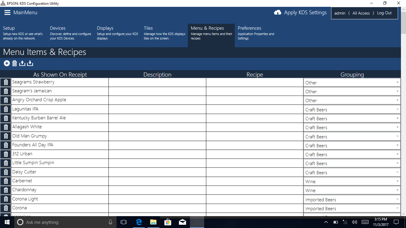 Epson KDS Menu Setup Guide / Menu Filter - LineSkip Support